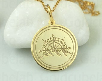 Real 14k Solid Gold Compass Necklace, Personalized Compass Charm Gift ...