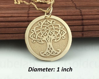 14k Solid Gold Celtic Tree of Life Necklace, Celtic Knot Tree of Life ...