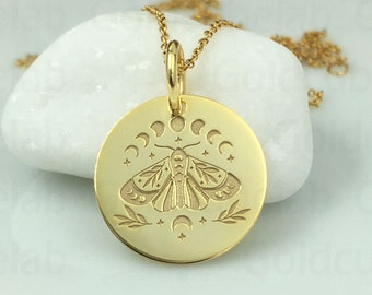 Gold Moth Necklace Moth Sun and Moon Charm Necklace Bronze - Etsy