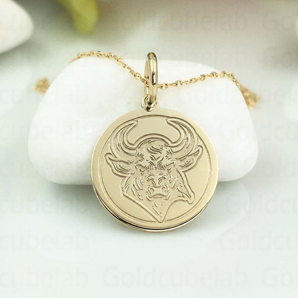 Solid Gold Bull Head Pendant - Etsy