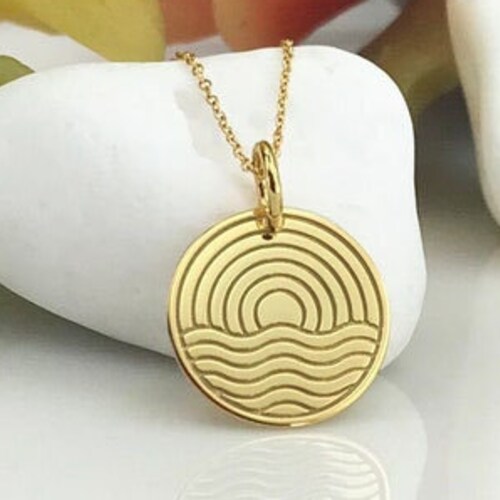 Real 14k Solid Gold Sunset Pendant Personalized Gold Sun and - Etsy