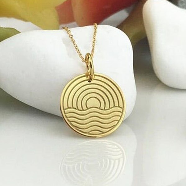 Gold Wave and Sunset Necklace - Etsy