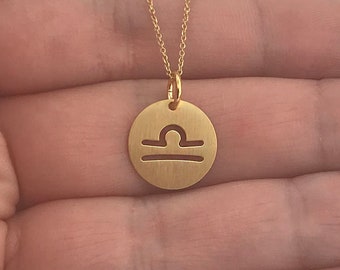 14k Solid Gold Libra Zodiac Necklace, Personalized Libra Zodiac Pendant ...