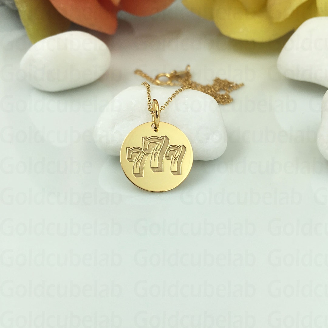 Real 14k Solid Gold 777 Lucky Number Necklace, Personalized Angel ...