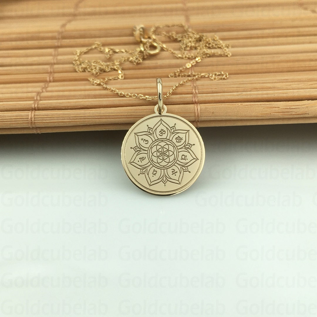 Real 14k Solid Gold Anahata Chakra Symbol, Personalized 7 Heart Chakra ...