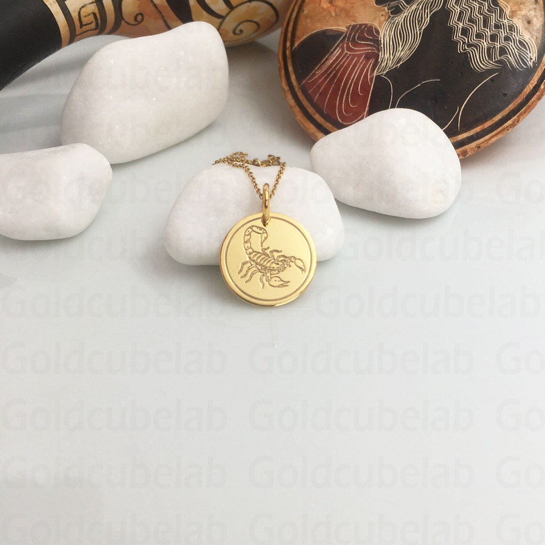 Real 14k Solid Gold Scorpio Necklace, Personalized Scorpio Pendant ...