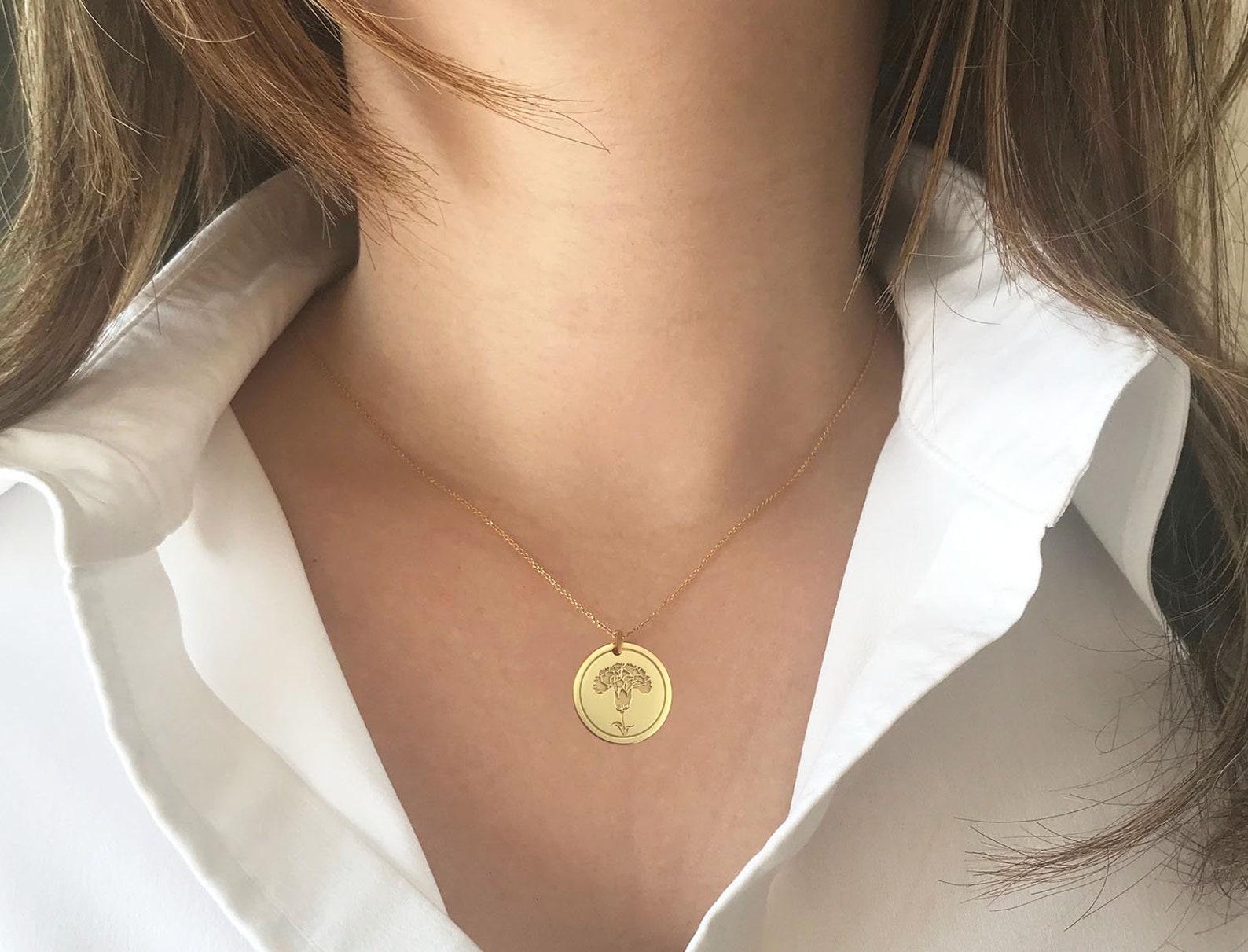 Real 14k Solid Gold Carnation Flower Necklace, Personalized Carnation ...
