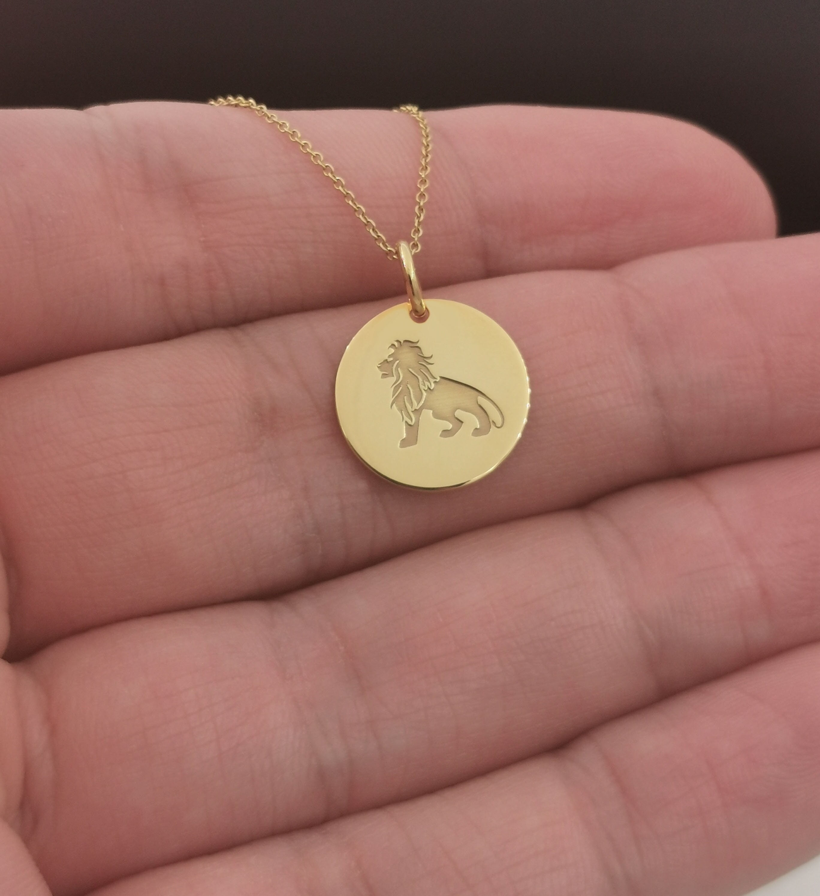 Real 14K Solid Gold Leo Zodiac Necklace Personalized Gold Leo Zodiac Pendant Delicate Leo Zodiac Charm
