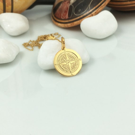 Real 14k Solid Gold Compass Necklace Navigation Compass - Etsy
