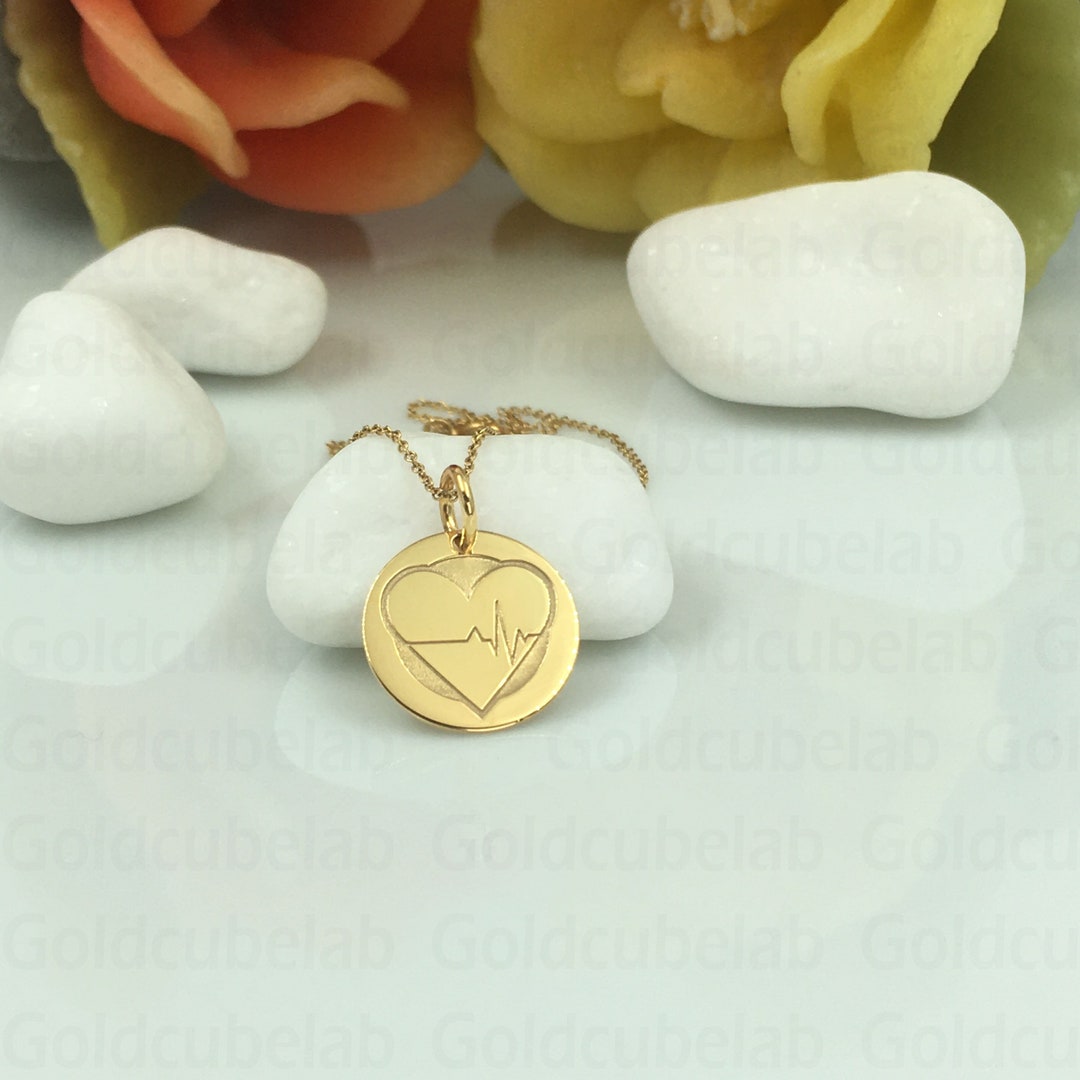 Real 14k Solid Gold Heartbeat Necklace, Personalized Heartbeat Pendant ...