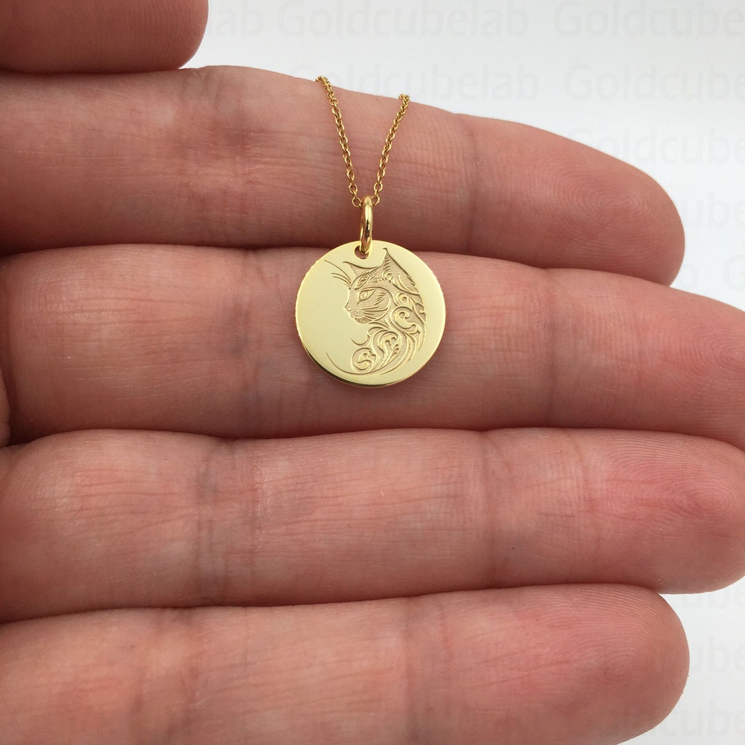 Real 14k Solid Gold Cat Necklace, Personalized Cat Pendant, Minimalist ...