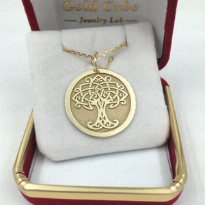 Real 14k Solid Gold Celtic Tree of Life Necklace, Personalized Tree of ...