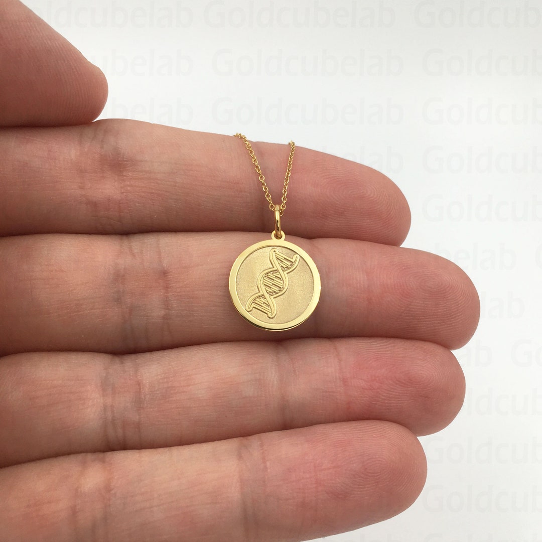Real 14k Solid Gold DNA Necklace, Personalized DNA Pendant, Biology ...