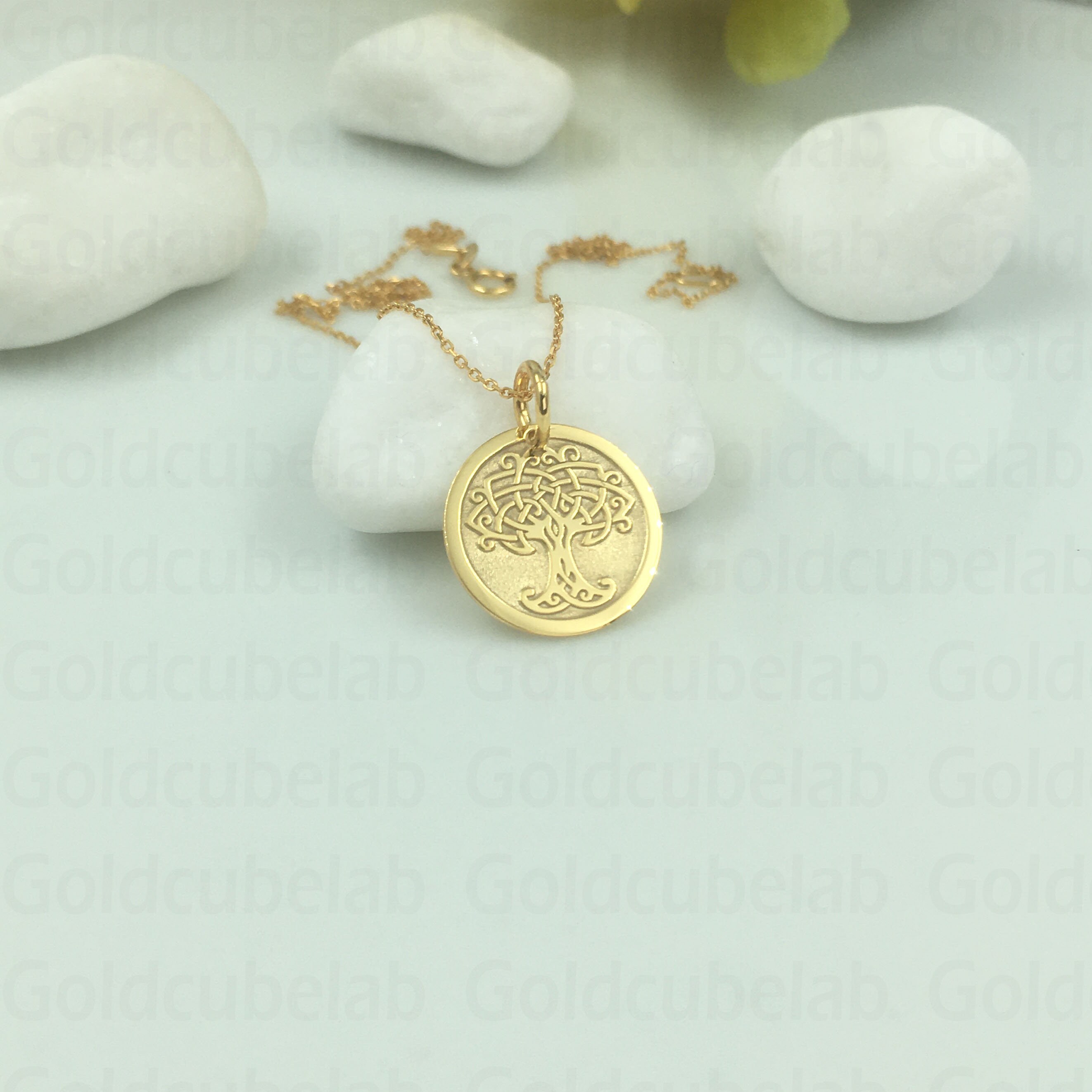 Real 14k Solid Gold Celtic Tree of Life Necklace Personalized - Etsy