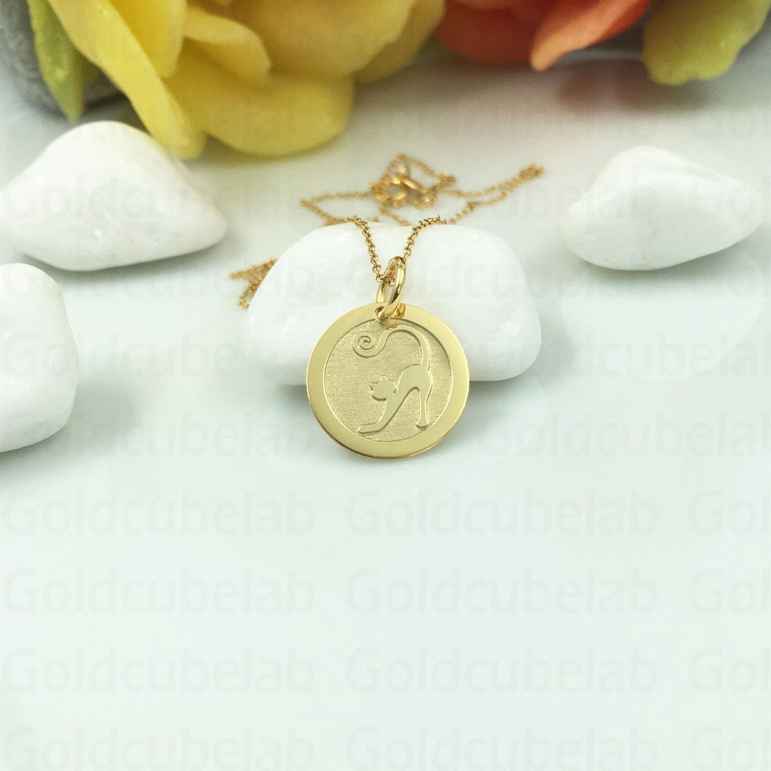 Real 14k Solid Gold Cat Necklace Charm, Personalized Cat Pendant, Cat ...