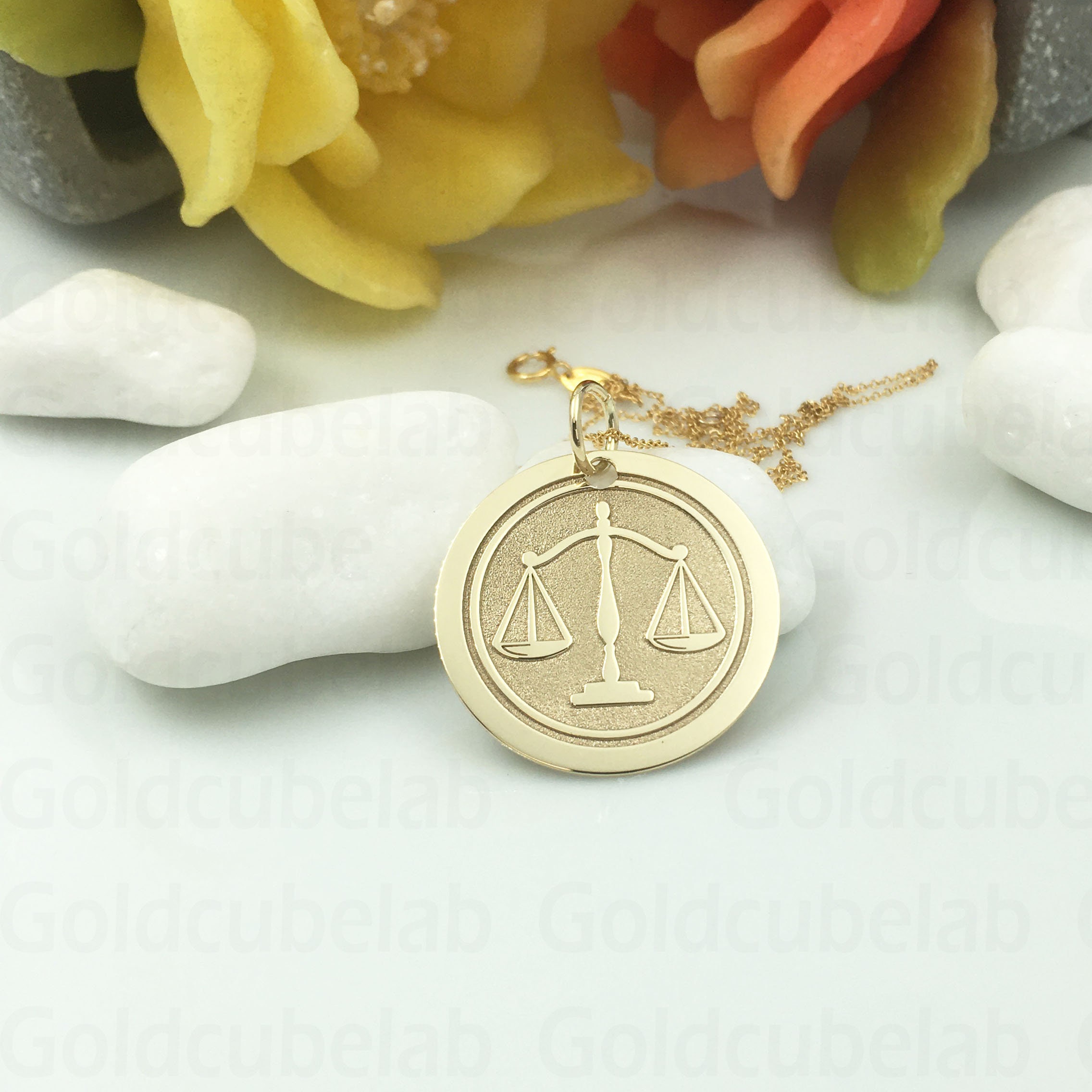 Real 14k Solid Gold Scale of Justice Necklace, Personalized Scale of ...