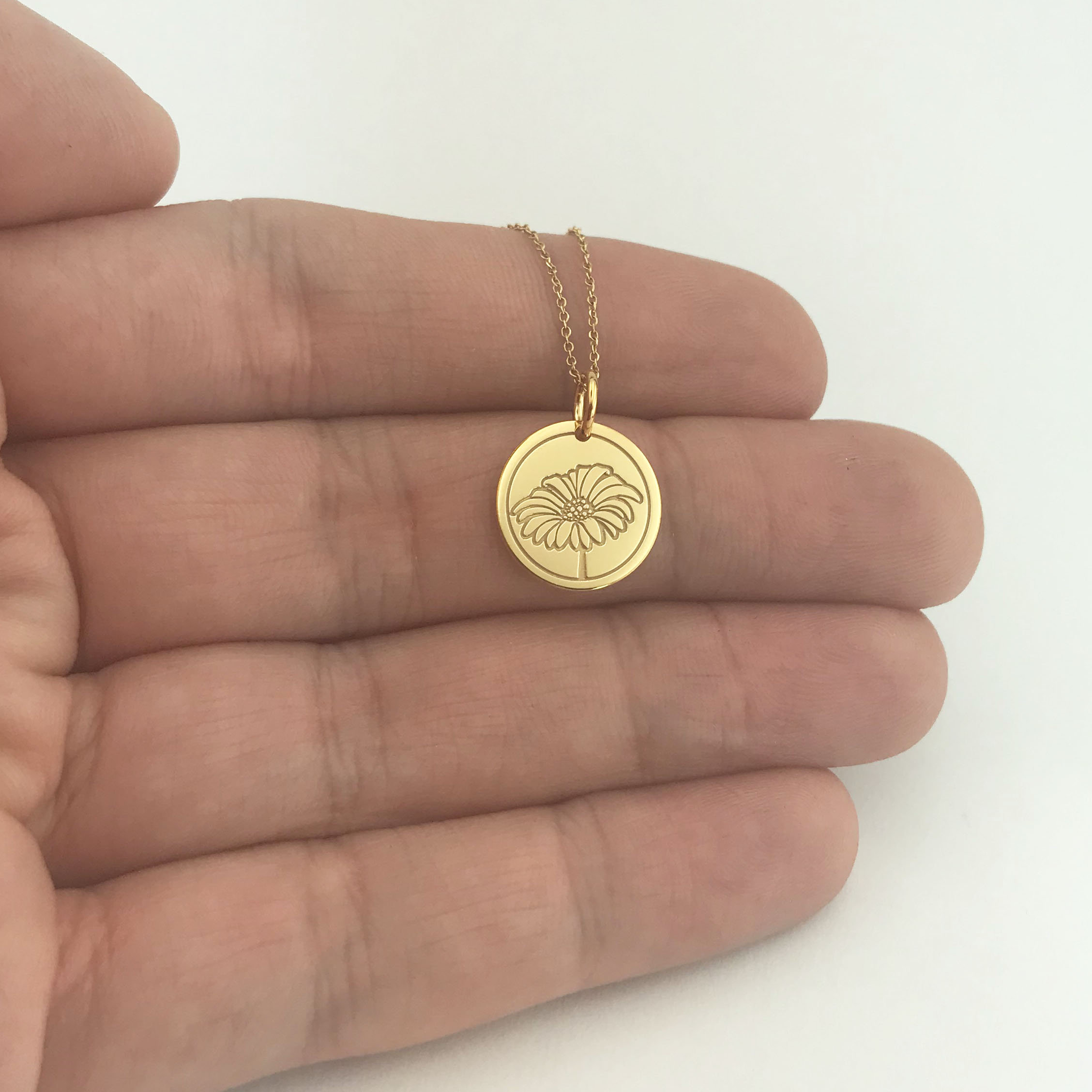 Real 14k Solid Gold Daisy Flower Necklace, Personalized Gold Daisy ...