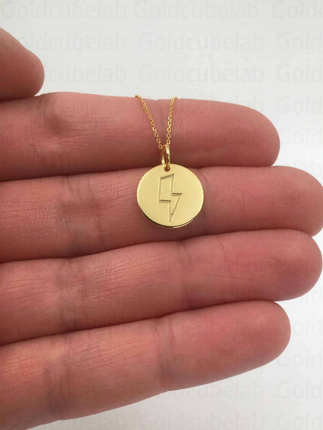 Real 14k Solid Gold Lightning Bolt Necklace, Personalized Lightning ...