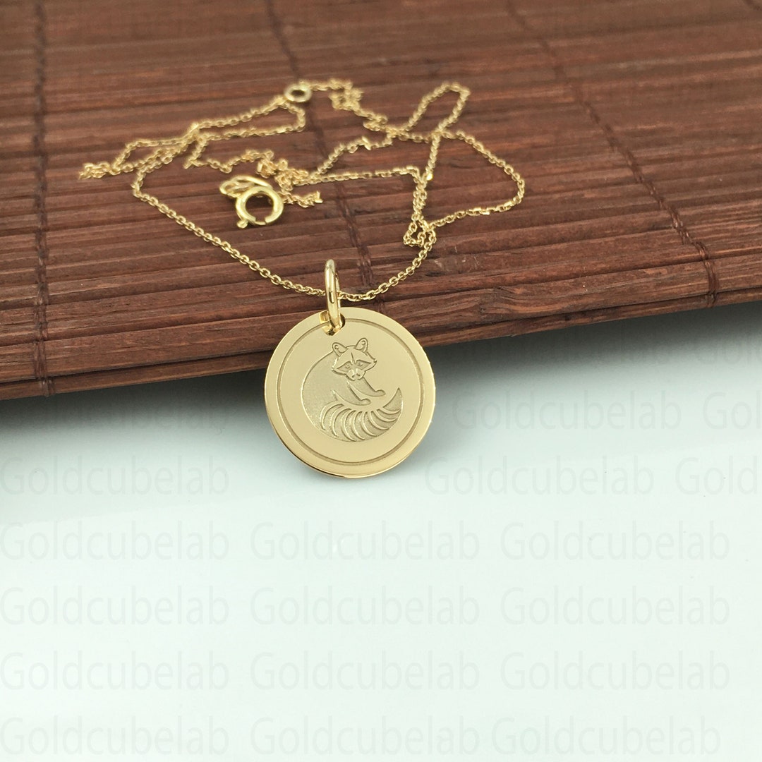 Real 14K Solid Gold Raccoon Pendant, Personalized Raccoon Necklace ...