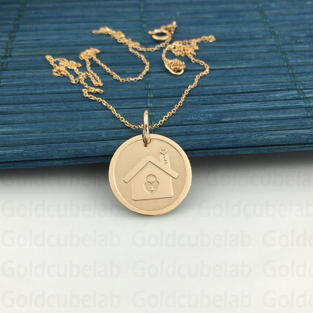 Real 14k Solid Gold Home Necklace, Personalized House Necklace, Padlock ...