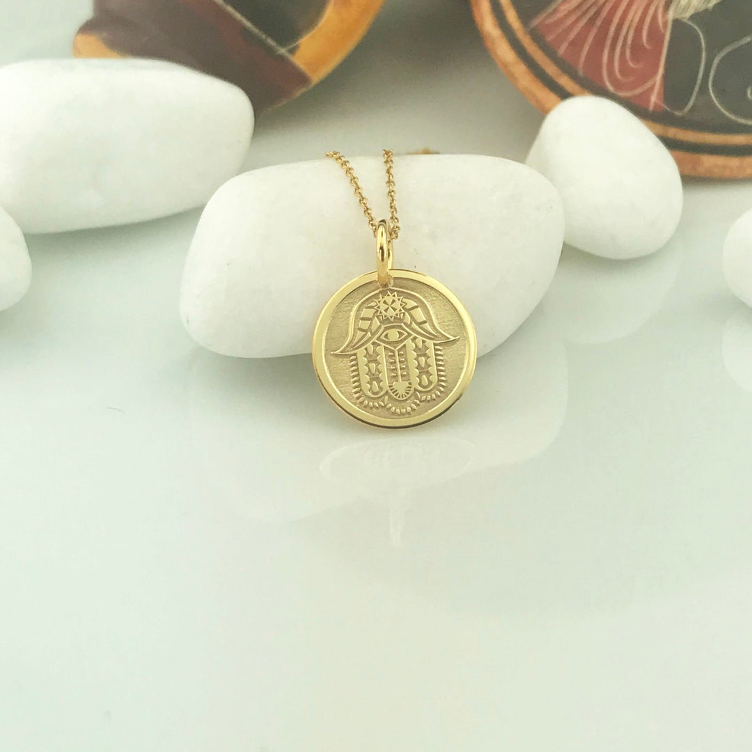 Real 14k Solid Gold Fatima Necklace, Personalized Fatima Pendant, Hamsa ...
