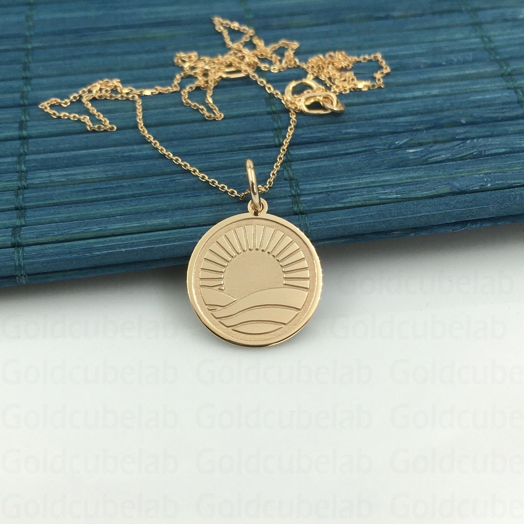 Real 14k Solid Gold Sunset Pendant, Personalized Sunset Necklace, Gold ...
