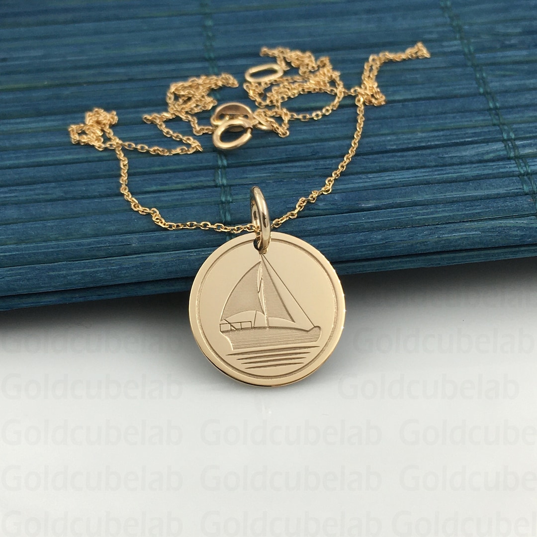 Real 14k Solid Gold Sailboat Necklace, Personalized Boat Pendant ...