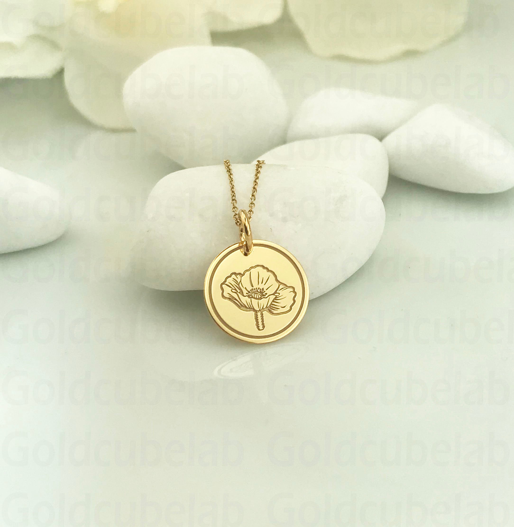 Real 14k Solid Gold Poppy Necklace Personalized Gold Poppy - Etsy