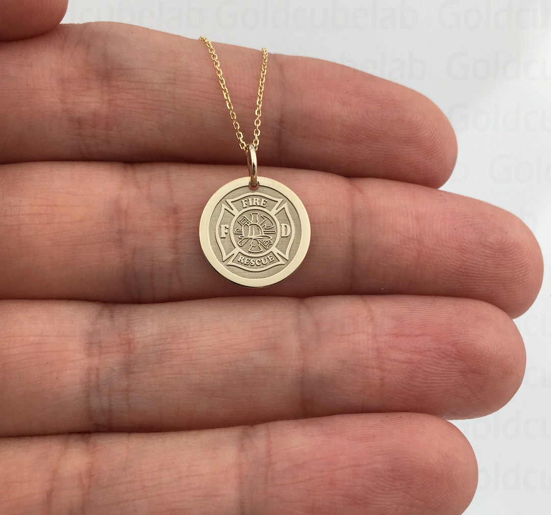 14k Solid Gold Firefighter Necklace, Personalized Fireman Pendant, Gold ...