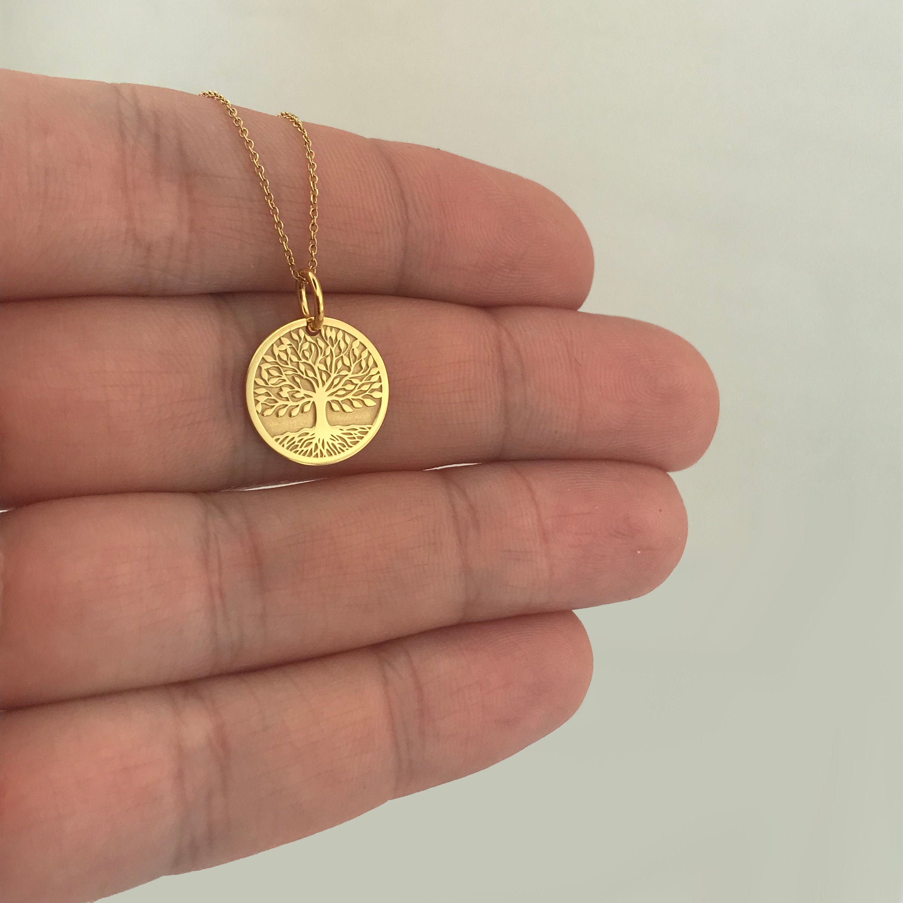 Real 14k Solid Gold Family Tree of Life Necklace Personalized - Etsy