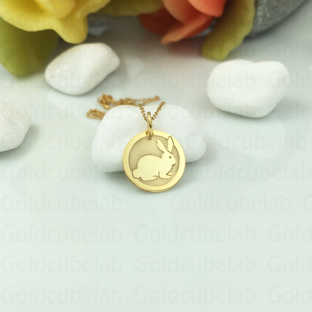 Real 14k Solid Gold Rabbit Necklace, Personalized Rabbit Pendant ...