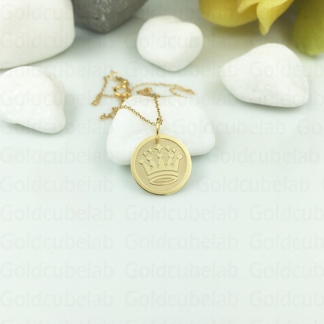 Real 14k Solid Gold Crown Necklace, Personalized Crown Pendant ...