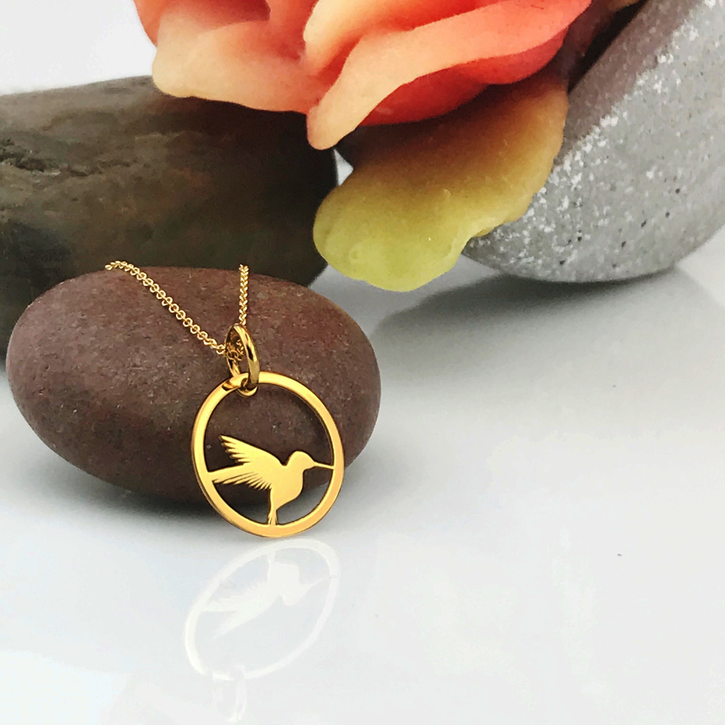 Real 14k Solid Gold Hummingbird Necklace Personalized Gold - Etsy