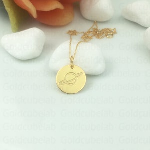 Real 14k Solid Gold Saturn Necklace, Personalized Saturn Pendant, Gold ...