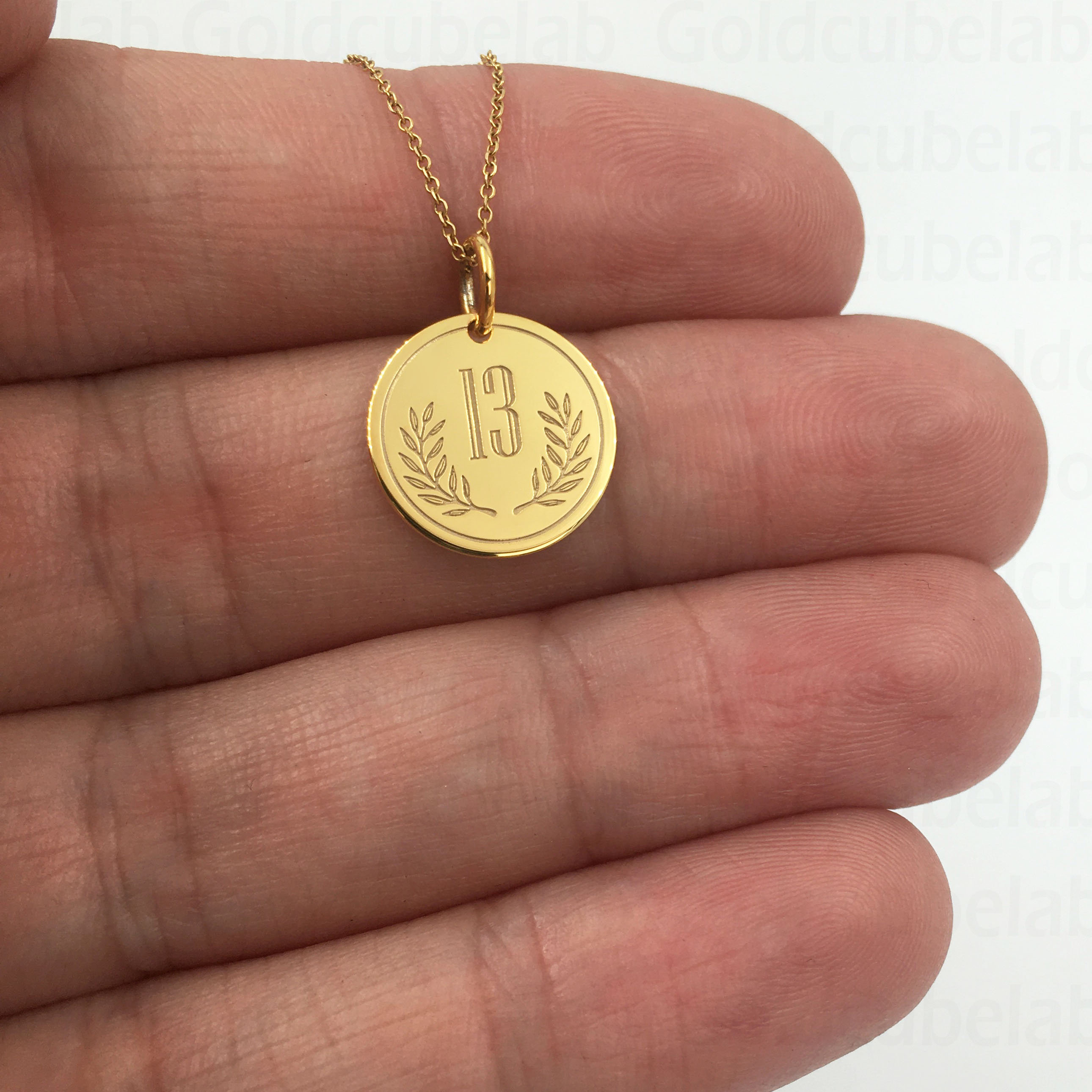 Real 14k Solid Gold Lucky Number 13 Necklace, Personalized Lucky Number ...