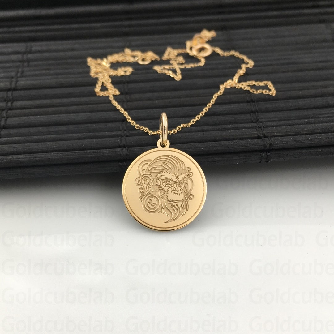 Real 14k Solid Gold Monkey Head Necklace, Wild Monkey Head Charm ...