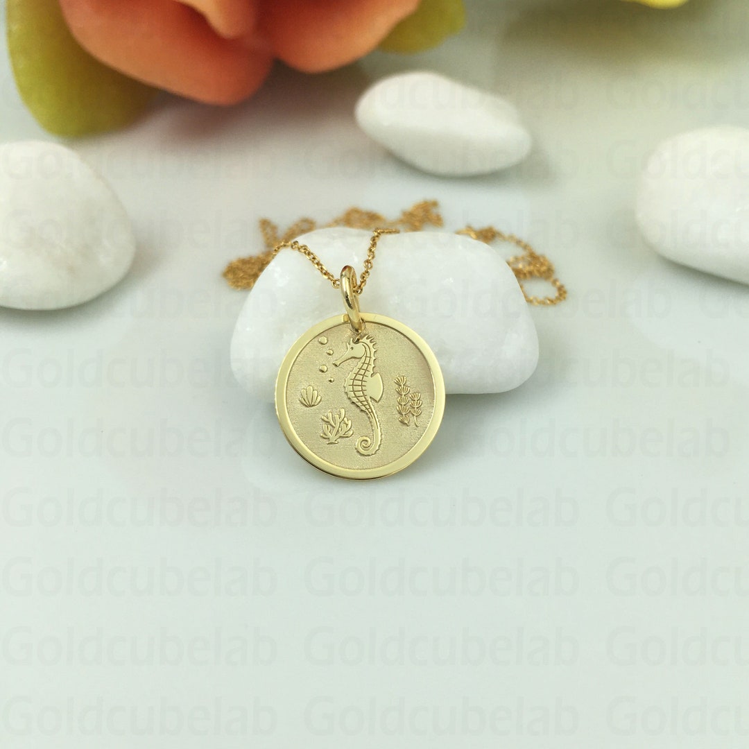 Real 14k Solid Gold Seahorse Necklace, Personalized Seahorse Pendant ...
