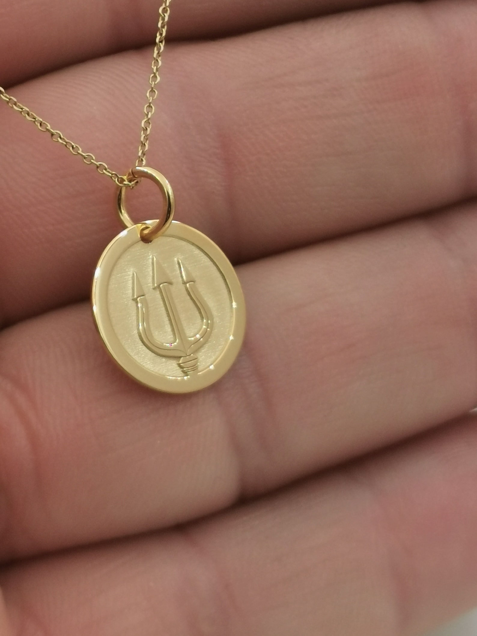 Real 14k Solid Gold Trident Necklace Personalized Trident | Etsy