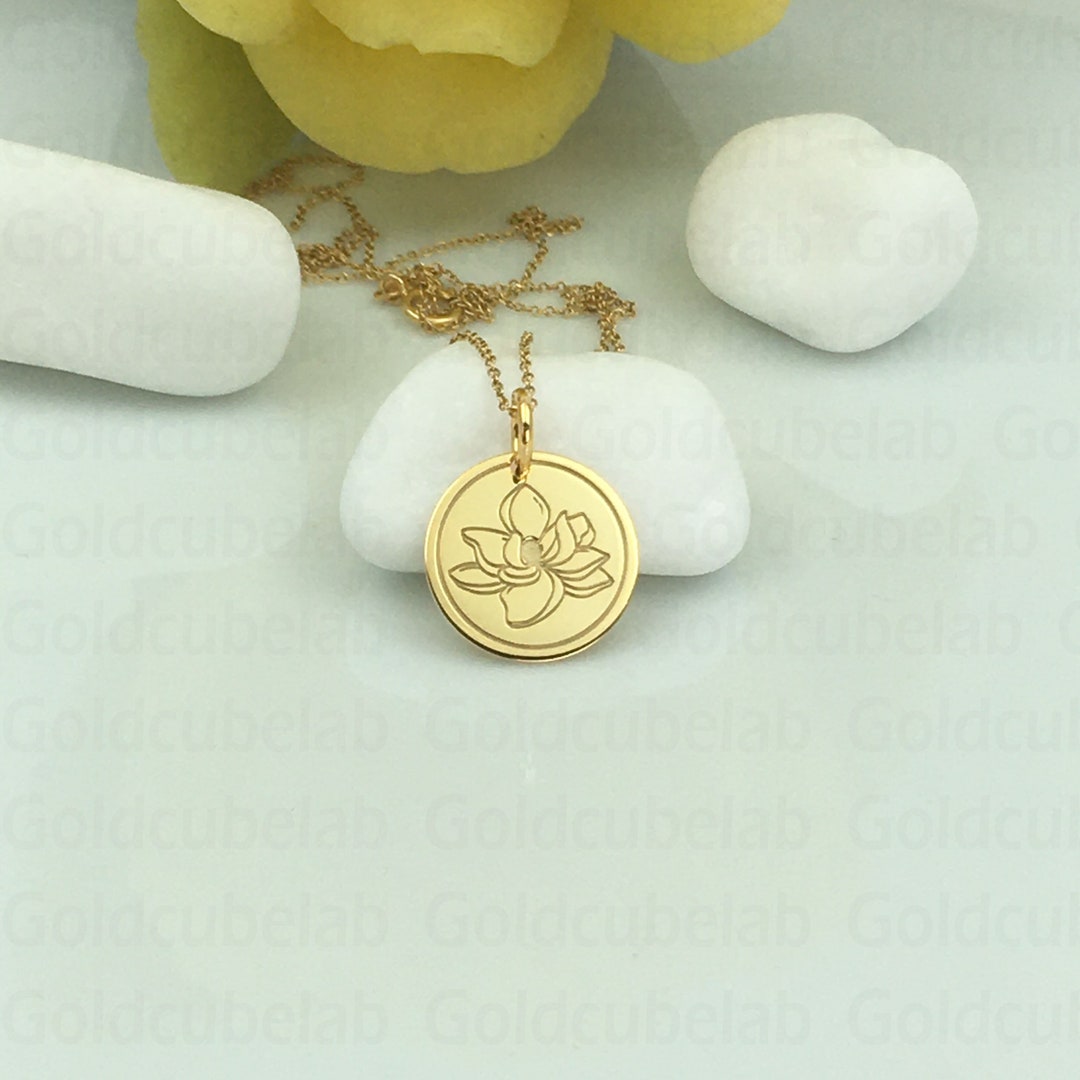 Real 14k Solid Gold Magnolia Flower Necklace, Personalized Magnolia ...