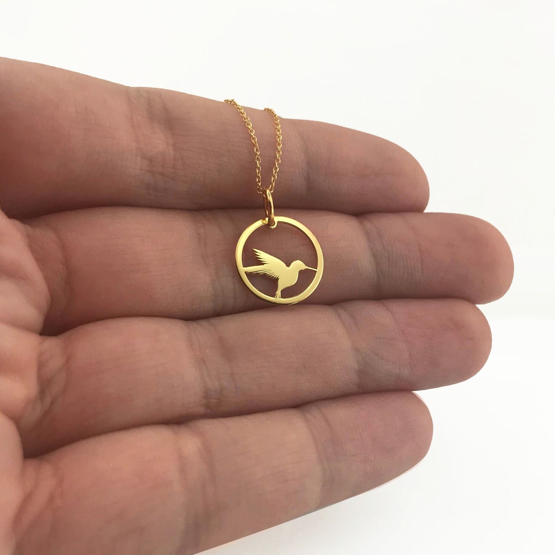 Real 14k Solid Gold Hummingbird Necklace, Personalized Gold Hummingbird ...