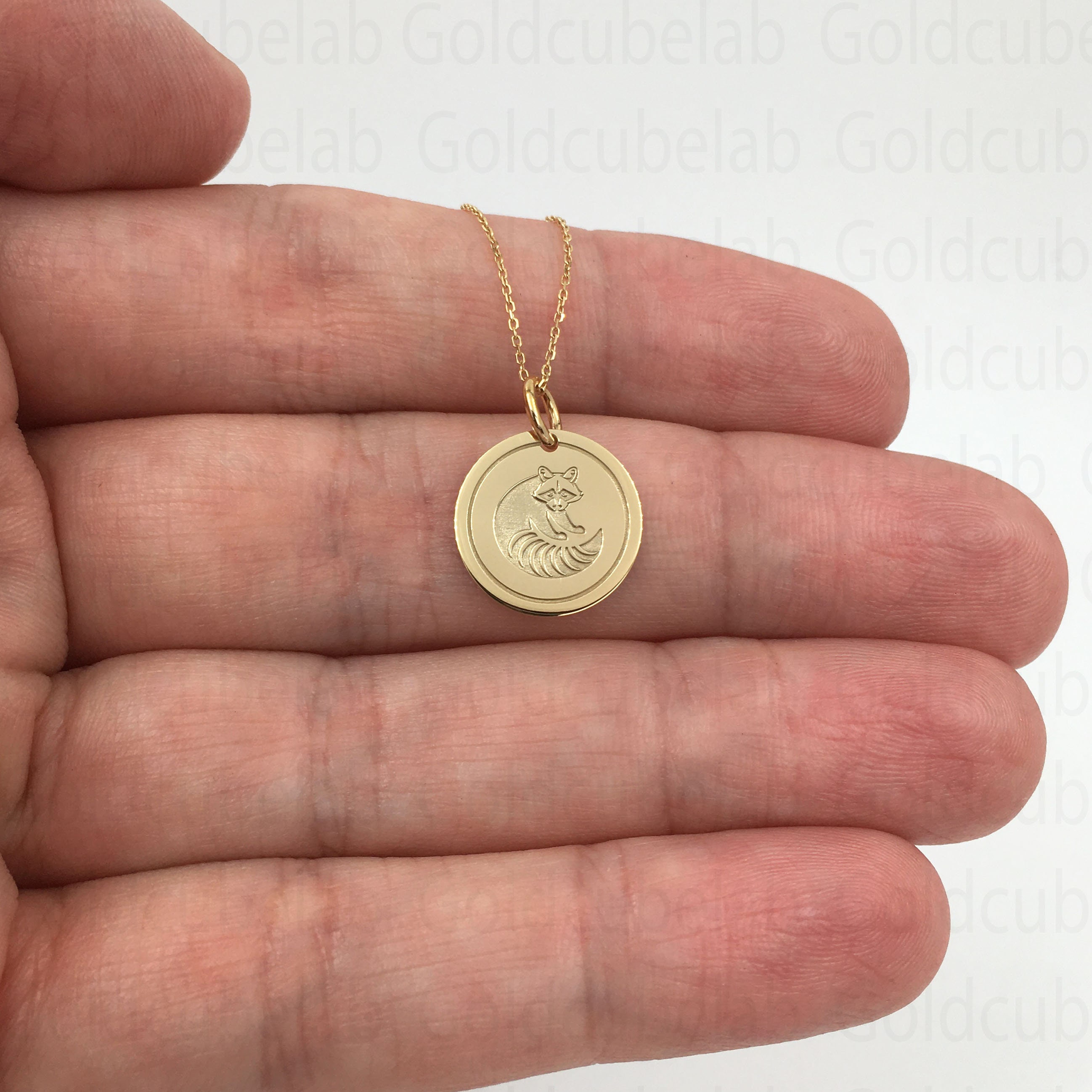 Real 14K Solid Gold Raccoon Pendant, Personalized Raccoon Necklace ...