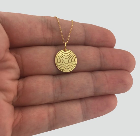 Real 14k Solid Gold Wave Pendant Personalized Gold Disc Wave - Etsy