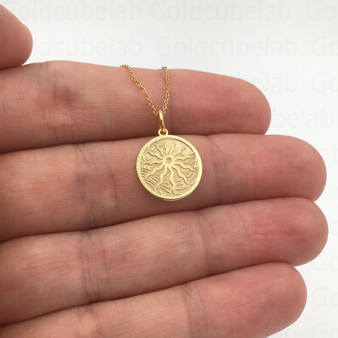 Real 14k Solid Gold Sunbeam Necklace, Personalized Sunbeam Pendant ...