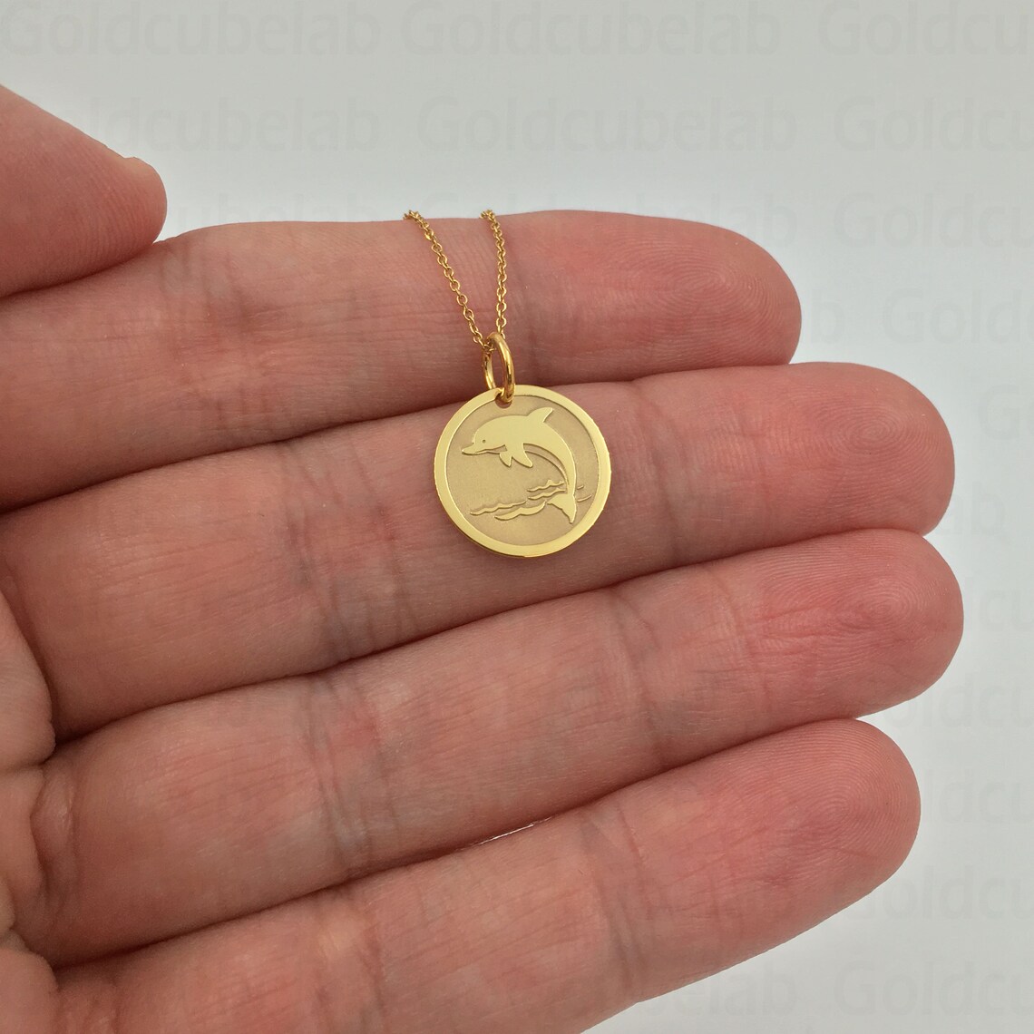 Real 14k Solid Gold Dolphin Necklace, Personalized Dolphin Pendant ...