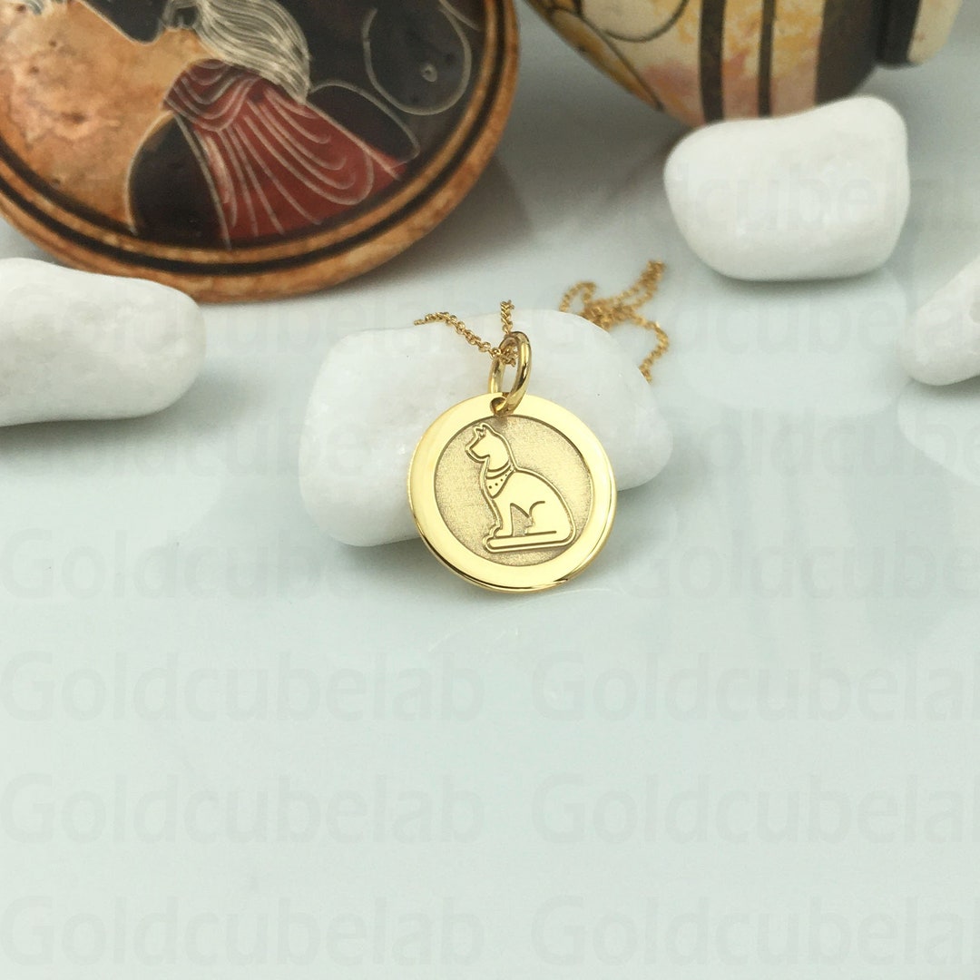 Real 14k Solid Gold Egyptian Cat Necklace, Personalized Egyptian Cat ...