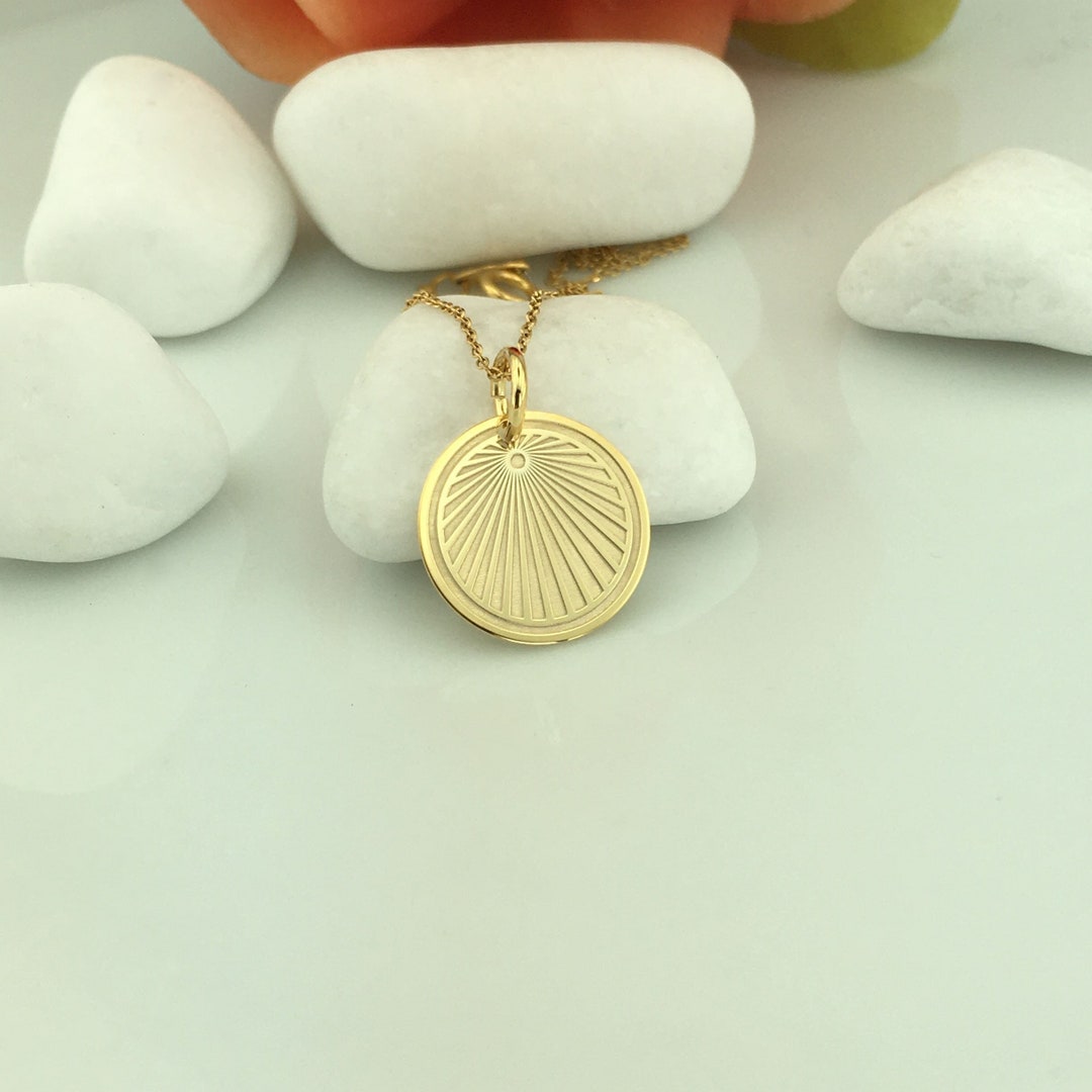 Real 14k Solid Gold Sunrise Pendant, Personalized Gold Sunrise Necklace ...