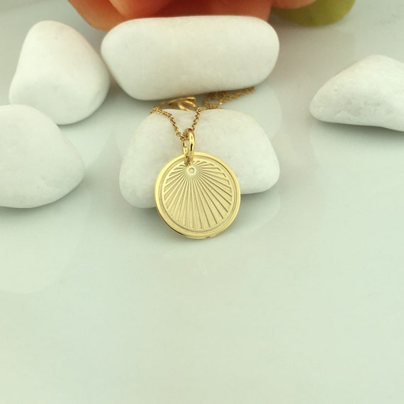 Real 14k Solid Gold Sunrise Pendant Personalized Gold Sunrise - Etsy