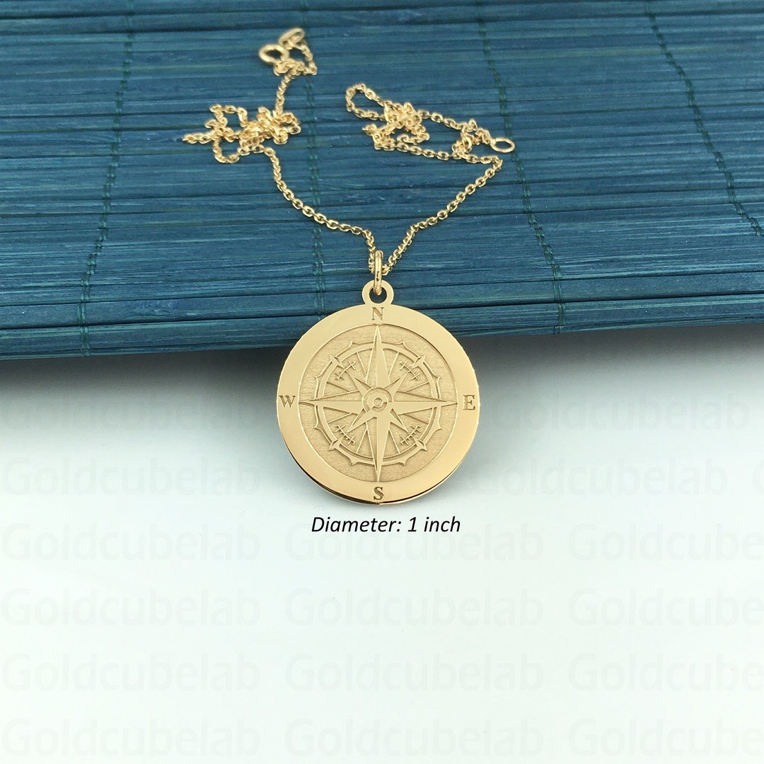 Real 14k Solid Gold Compass Necklace, Navigation Compass Layering Gold ...