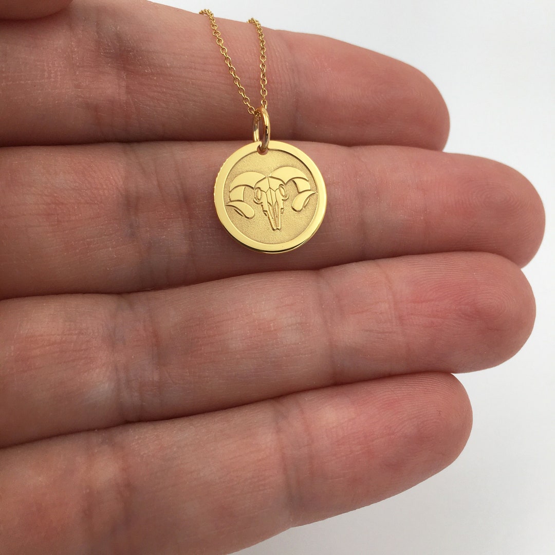 Real 14k Solid Gold Ram Skull Necklace, Personalized Ram Skull Pendant ...
