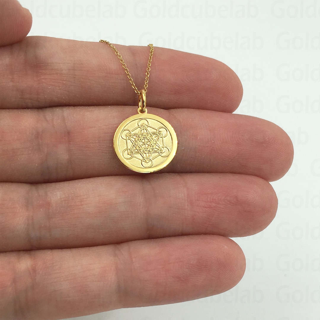 Real 14k Solid Gold Metatron Necklace, Personalized Metatron Cube ...